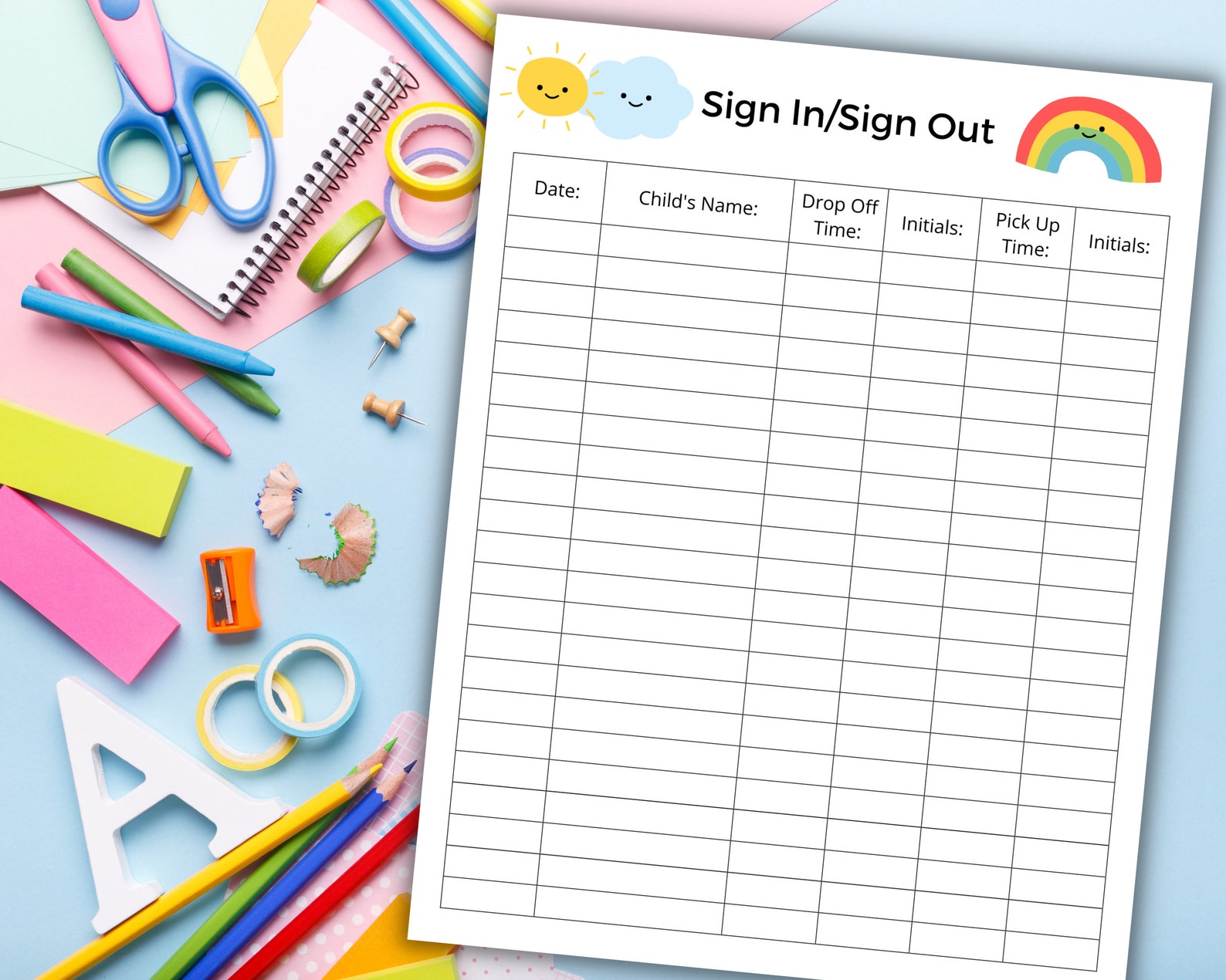 Sign in Sheets for Daycare, School, Preschool, Sports, Recreational ...