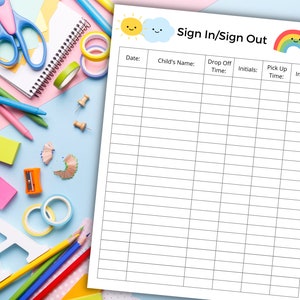 Sign in Sheets for Daycare, School, Preschool, Sports, Recreational ...