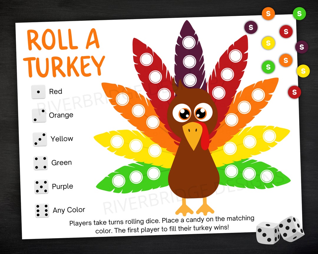 Roll A Turkey Dice Game Printable Thanksgiving Game Fall Activity for ...