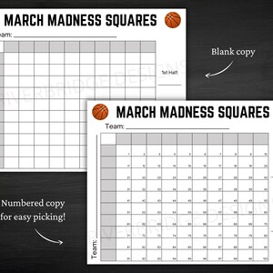 March Madness Squares | Printable March Madness Game | NCAA Basketball ...