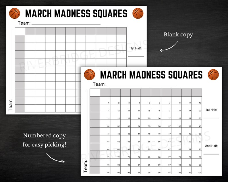 March Madness Squares | Printable March Madness Game | NCAA Basketball ...