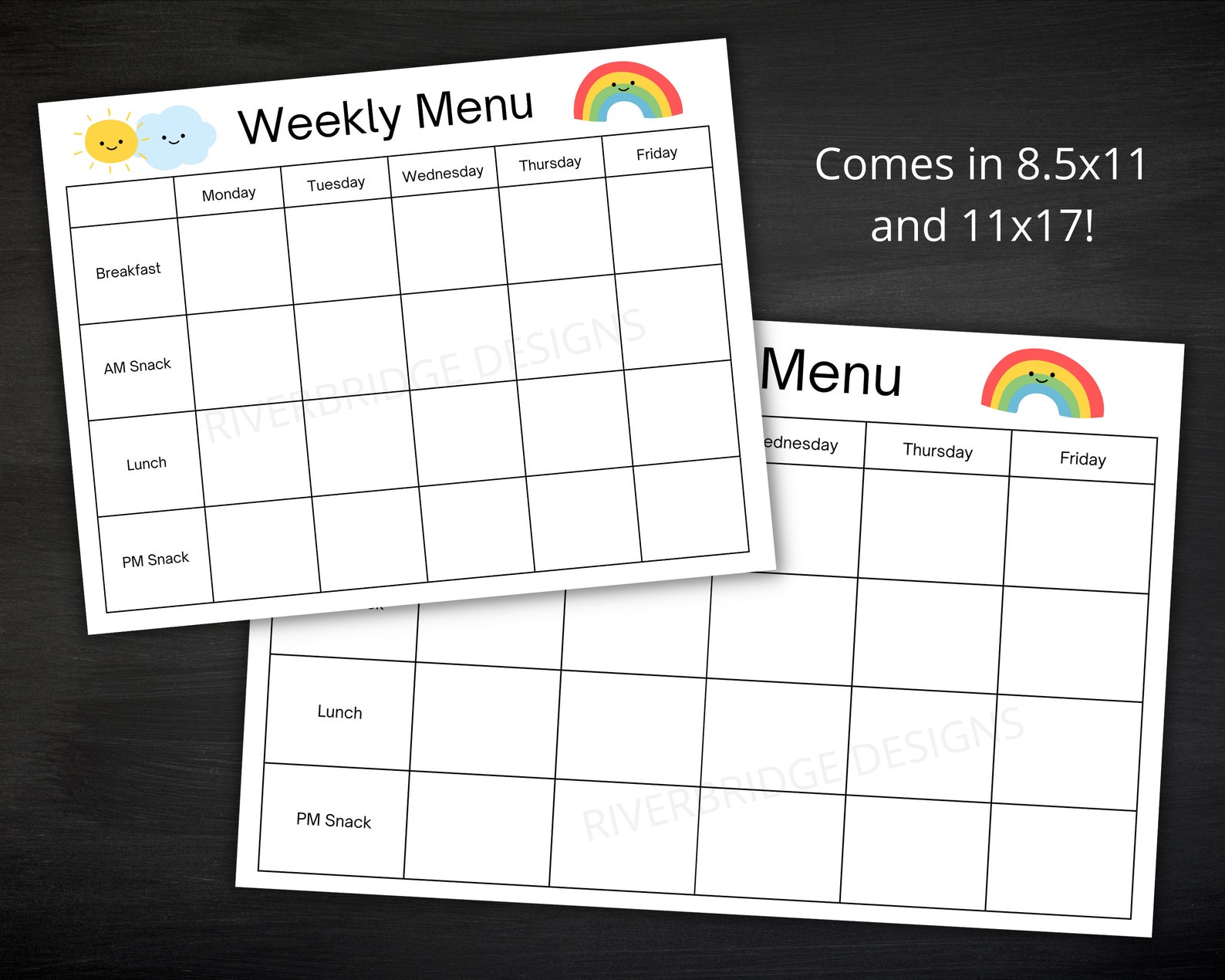 Daycare Weekly Menu | Printable Weekly Menu for Daycare, Preschool ...