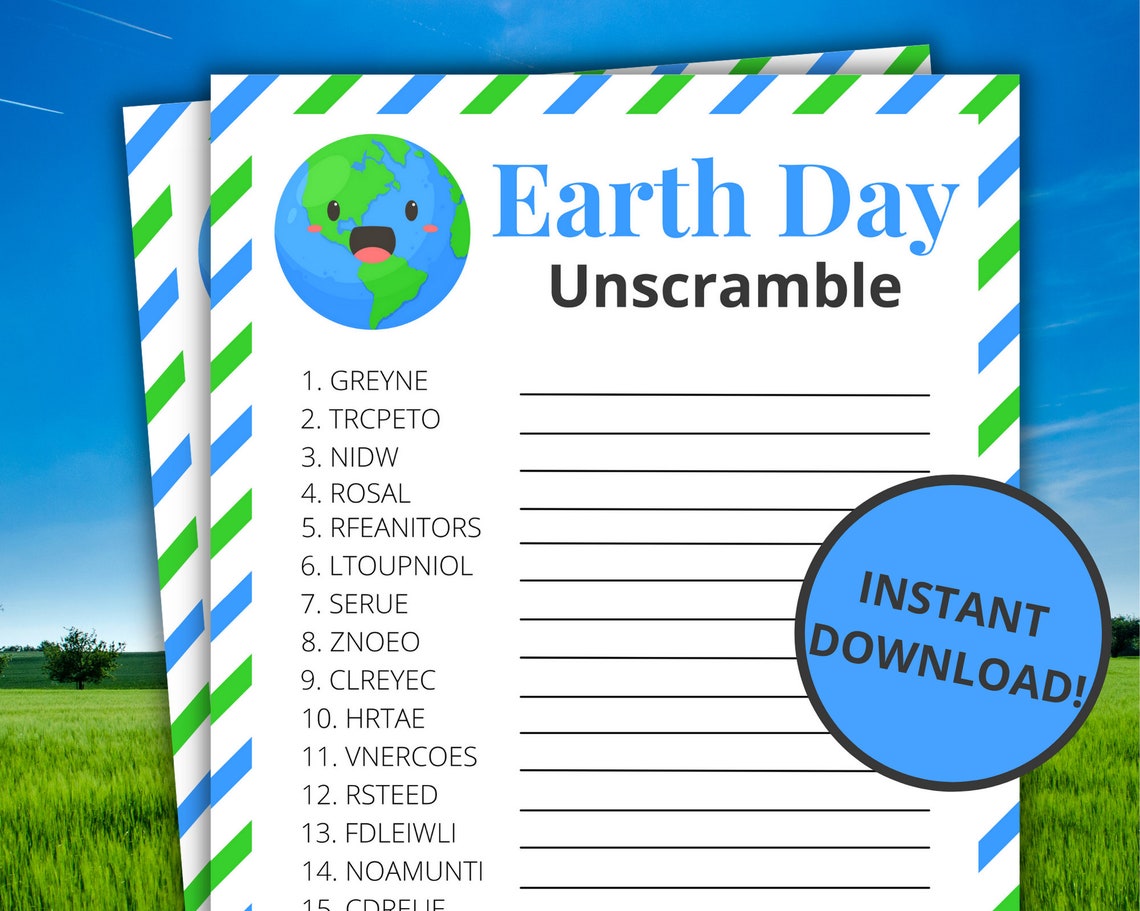 Earth Day Unscramble | Printable Earth Day Games for Kids and Adults ...