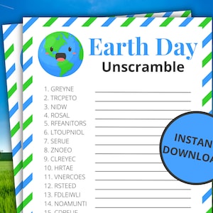 Earth Day Unscramble Printable Earth Day Games for Kids and Adults ...