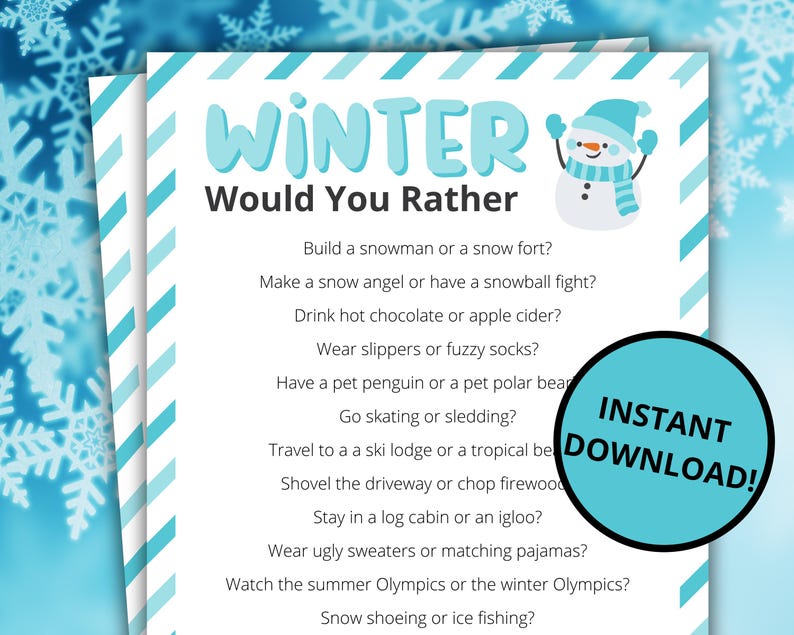 Winter Would You Rather | Printable Snow Day Activity for Kids and ...
