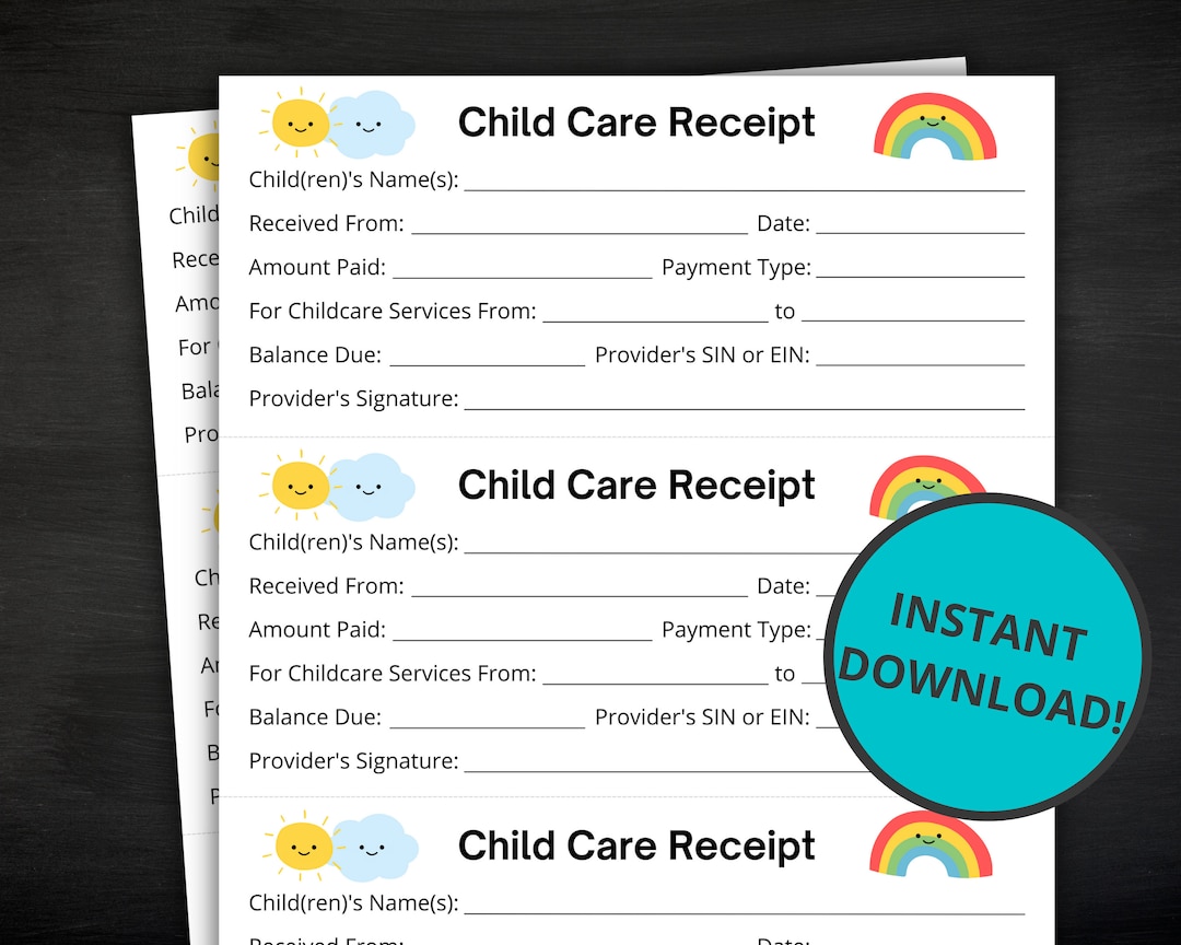 Child Care Receipt | Child Care Payments | Printable Receipt for ...