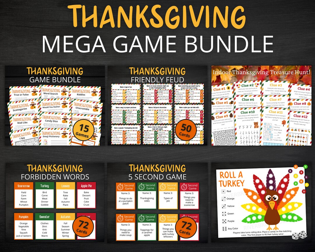 Thanksgiving Mega Game Bundle Printable Thanksgiving Games for Kids and ...