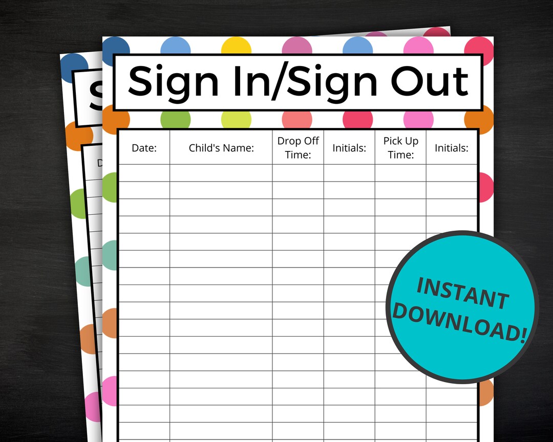 Sign in Sheets for Daycare, School, Preschool, Sports, Recreational ...