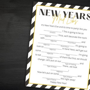 New Year's Eve Mad Libs | Printable New Year's Game | New Years ...