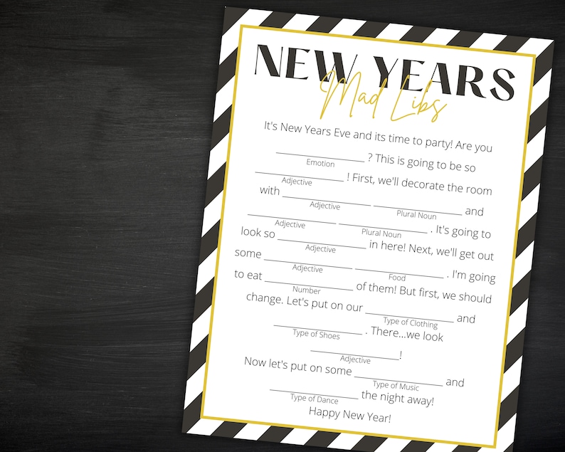 New Year's Eve Mad Libs Printable New Year's Game - Etsy