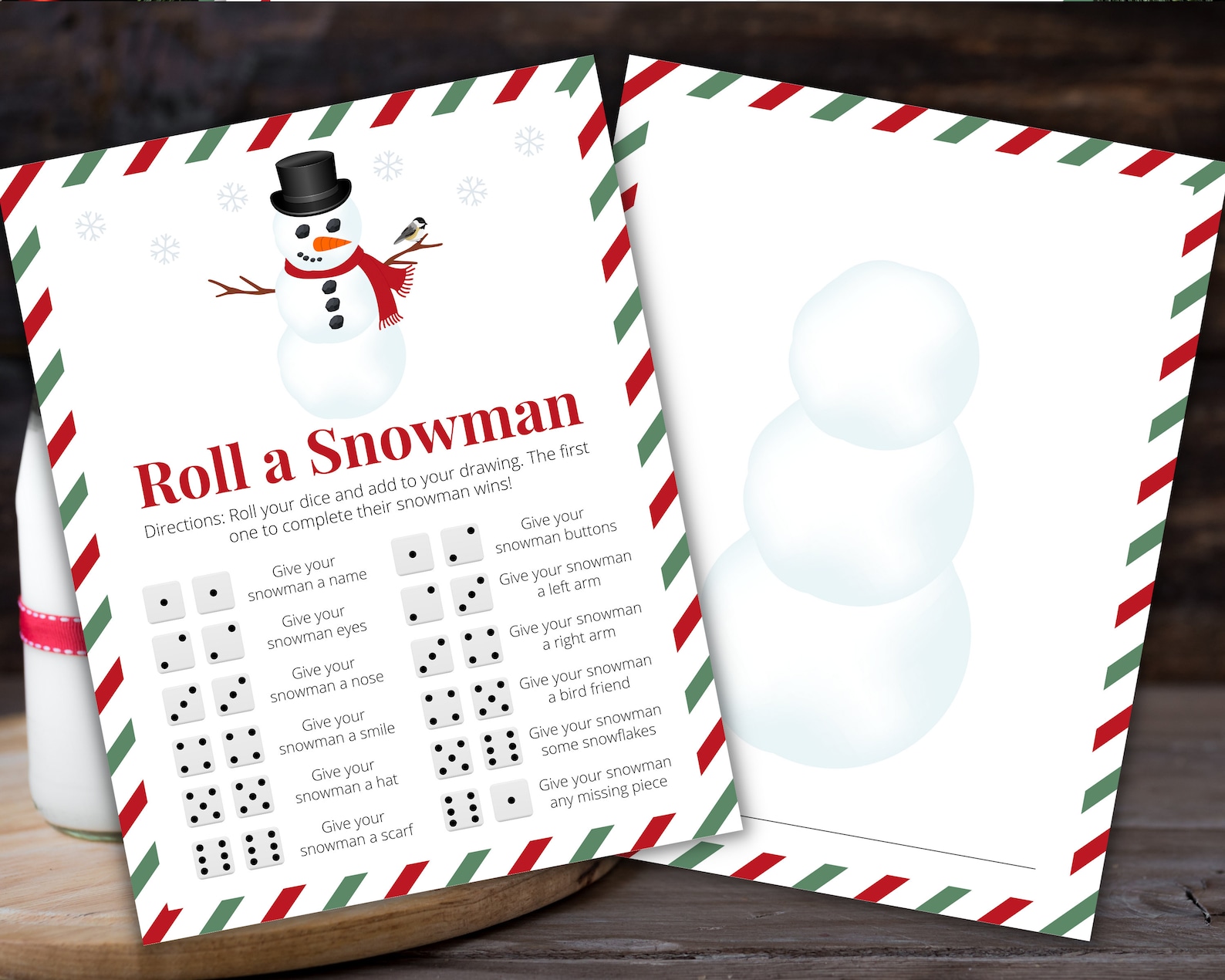 Roll A Snowman Game Printable Christmas Game Winter - Etsy