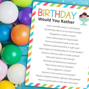 Birthday Would You Rather | Printable Birthday Party Game | Birthday ...
