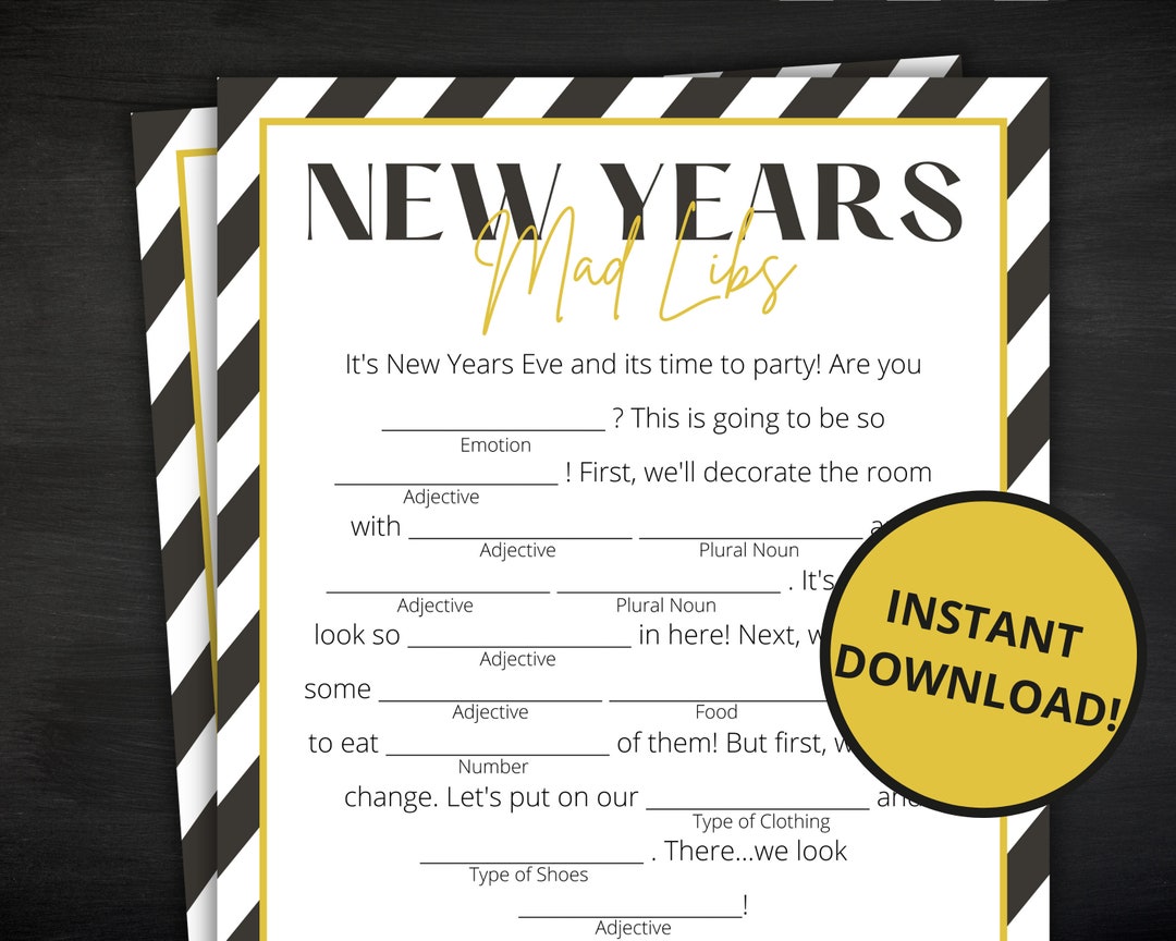 New Year's Eve Mad Libs | Printable New Year's Game | New Years ...