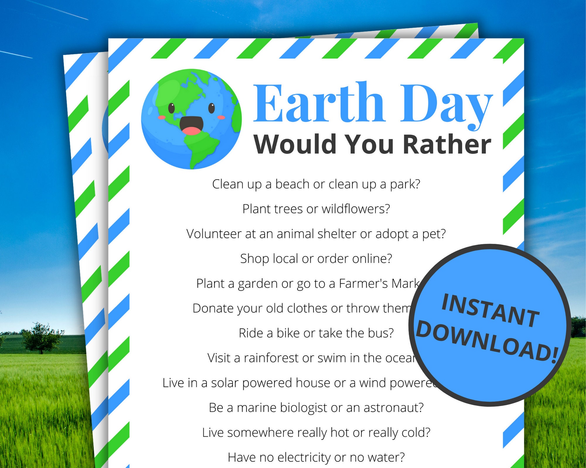 Earth Day Would You Rather Printable Earth Day Games for | Etsy