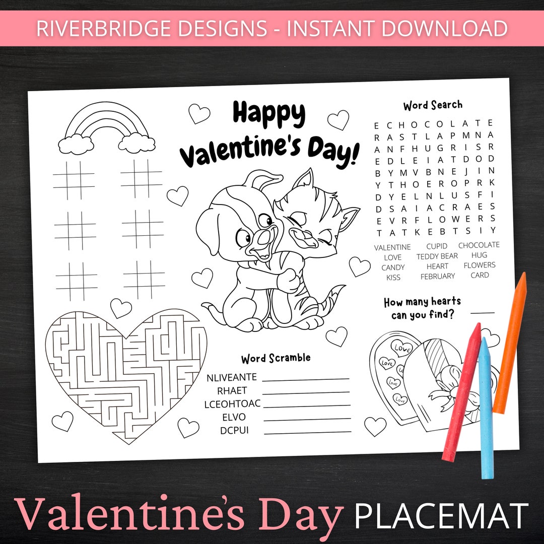 Valentine's Day Placemat | Valentine's Day Party | Printable Activities ...