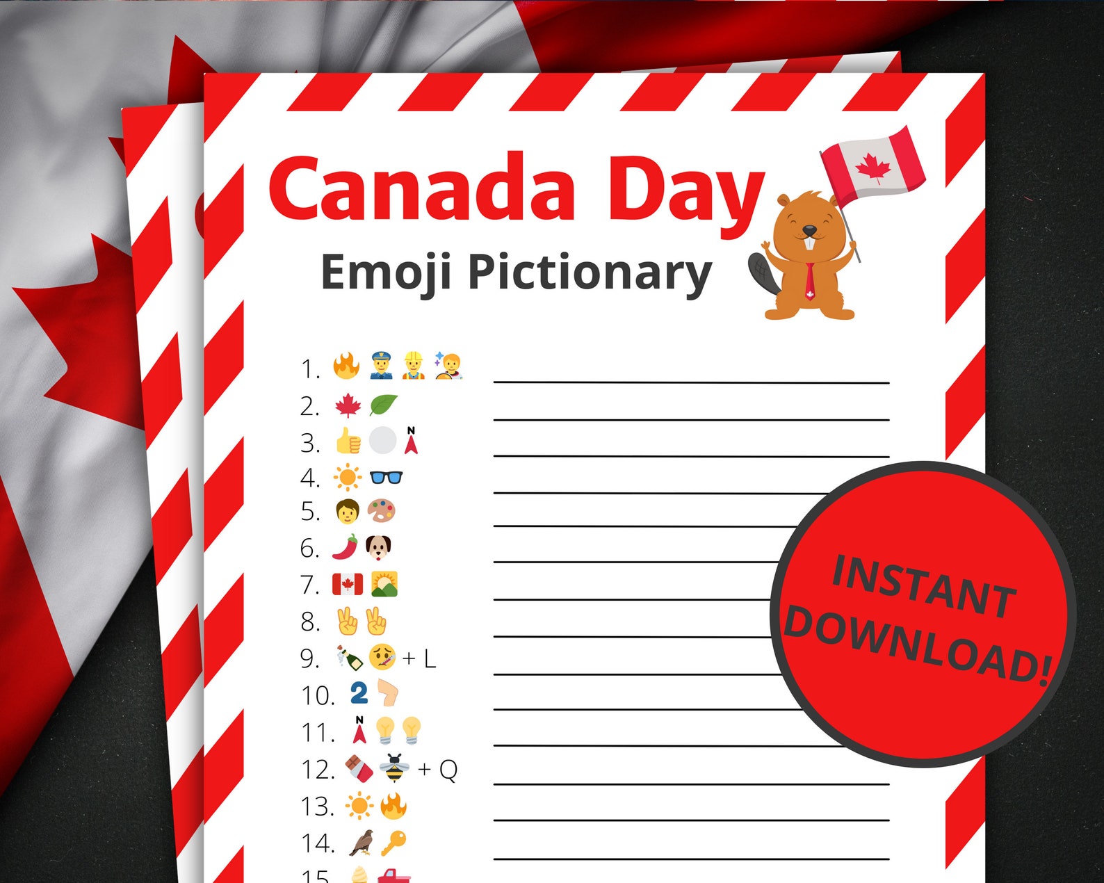 Canada Day Emoji Pictionary Printable Canada Day Game - Etsy