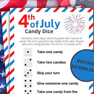 Fourth of July Candy Dice Game | Printable Fourth of July Game ...
