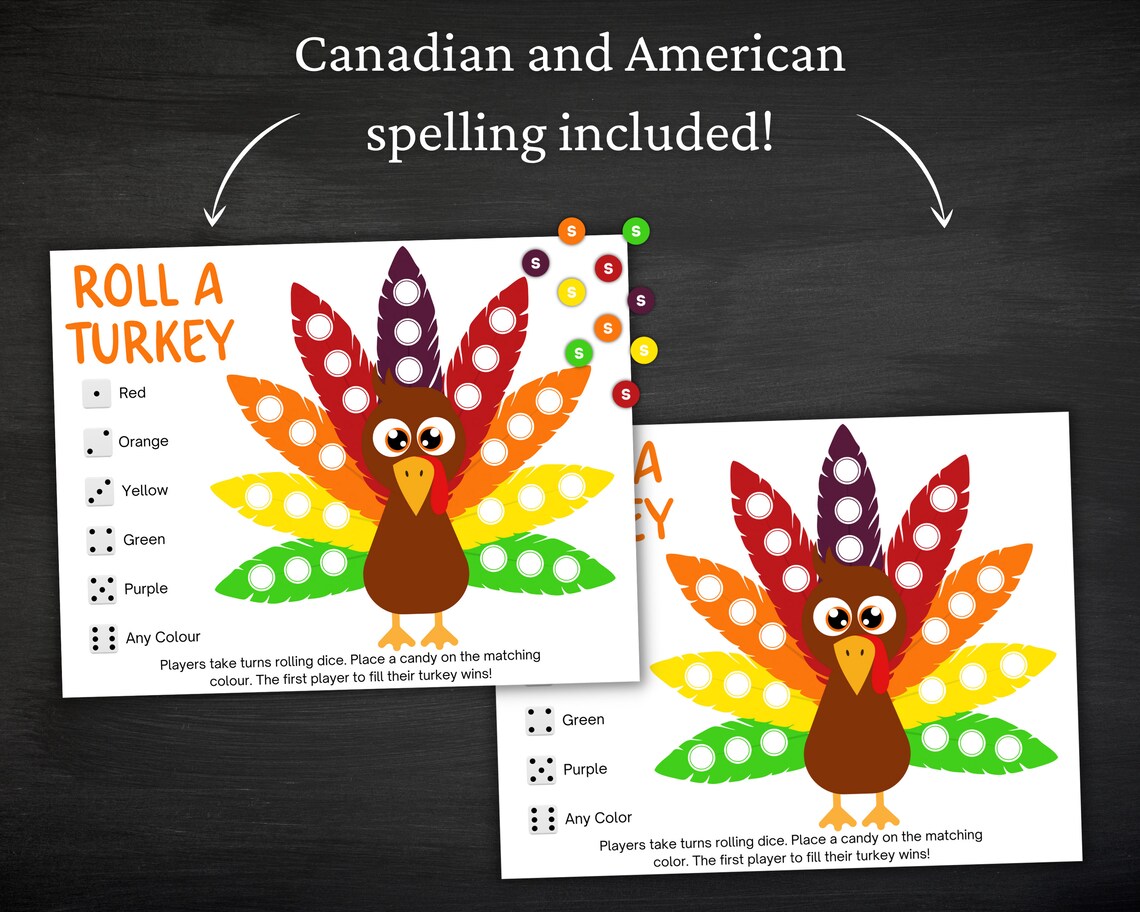 Roll A Turkey Dice Game | Printable Thanksgiving Game | Fall Activity ...