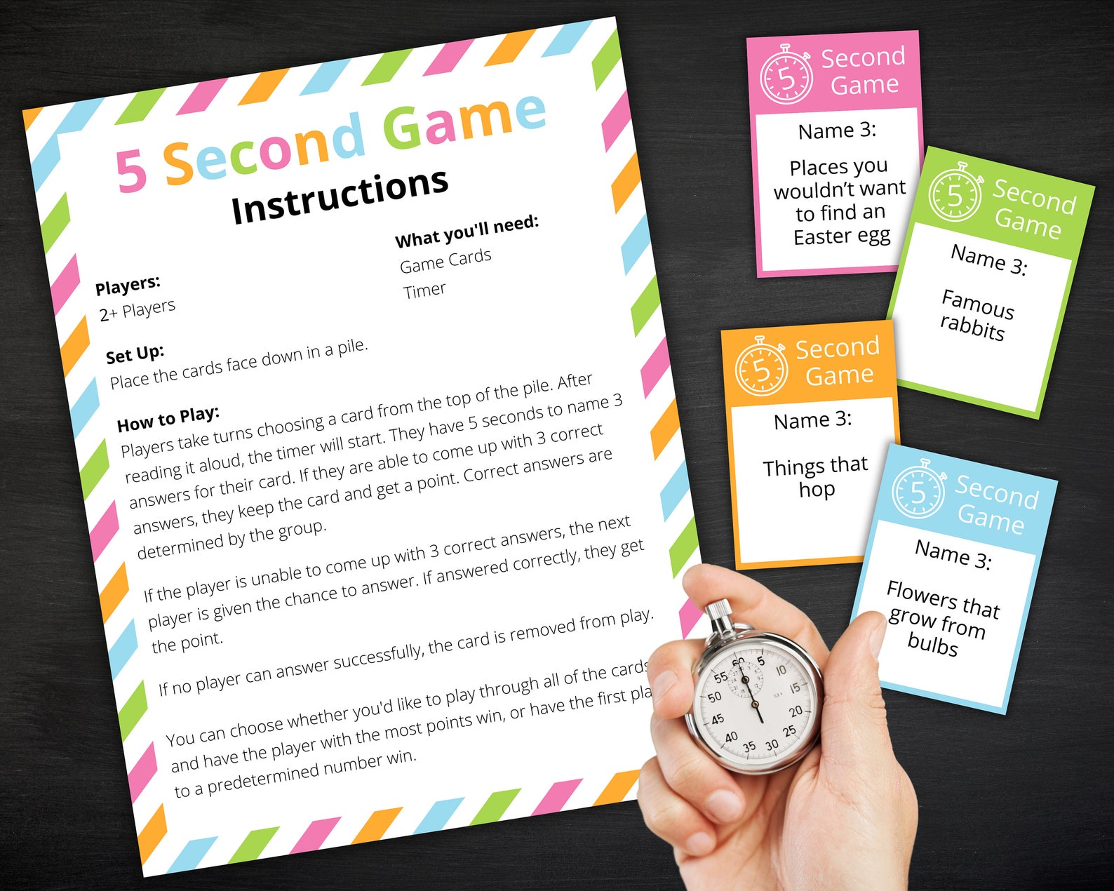 Easter 5 Second Game Printable Easter Activity for Kids and Adults Easter Party Game Easter ...