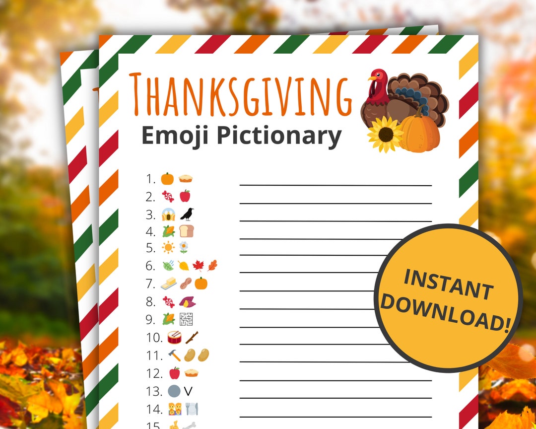 Thanksgiving Emoji Pictionary | Printable Thanksgiving Game ...