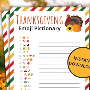 Thanksgiving Emoji Pictionary | Printable Thanksgiving Game ...