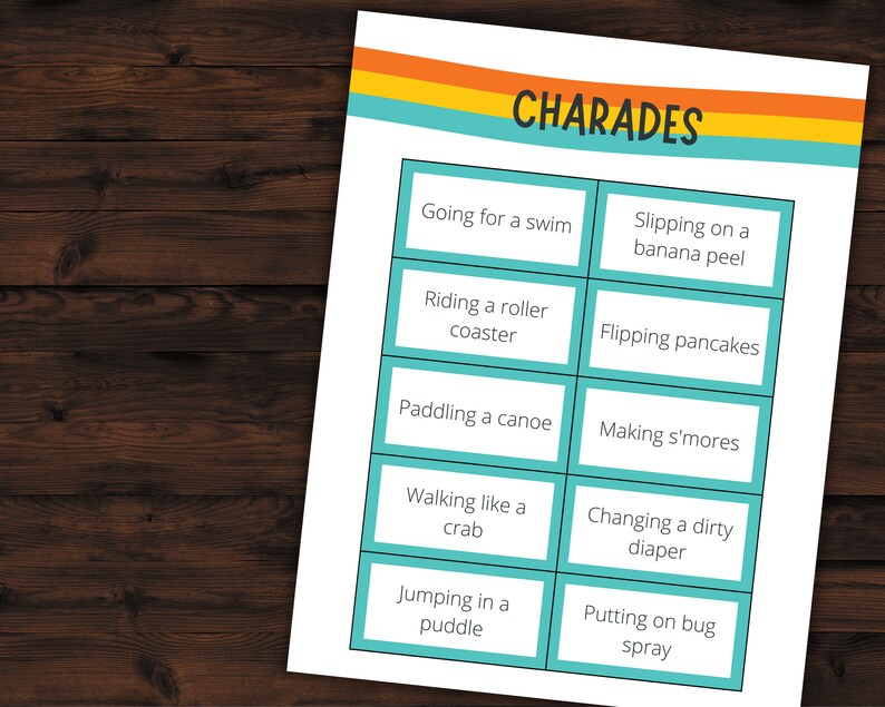 Camping Charades Camping Games Printable Activities for - Etsy