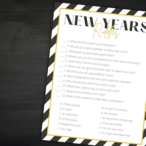 New Year's Eve Riddles | Printable New Year's Game | New Years Activity ...