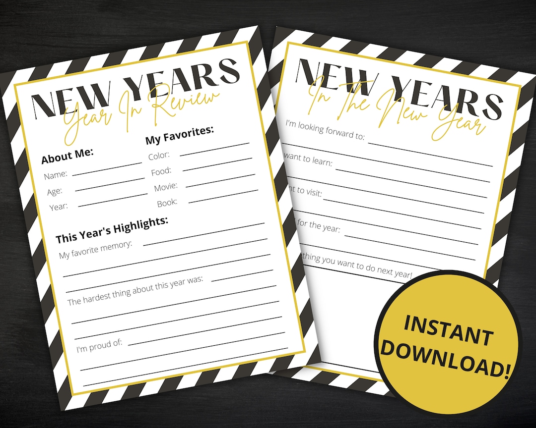 New Year's Eve Year in Review | New Year's Goals | Printable New Years ...