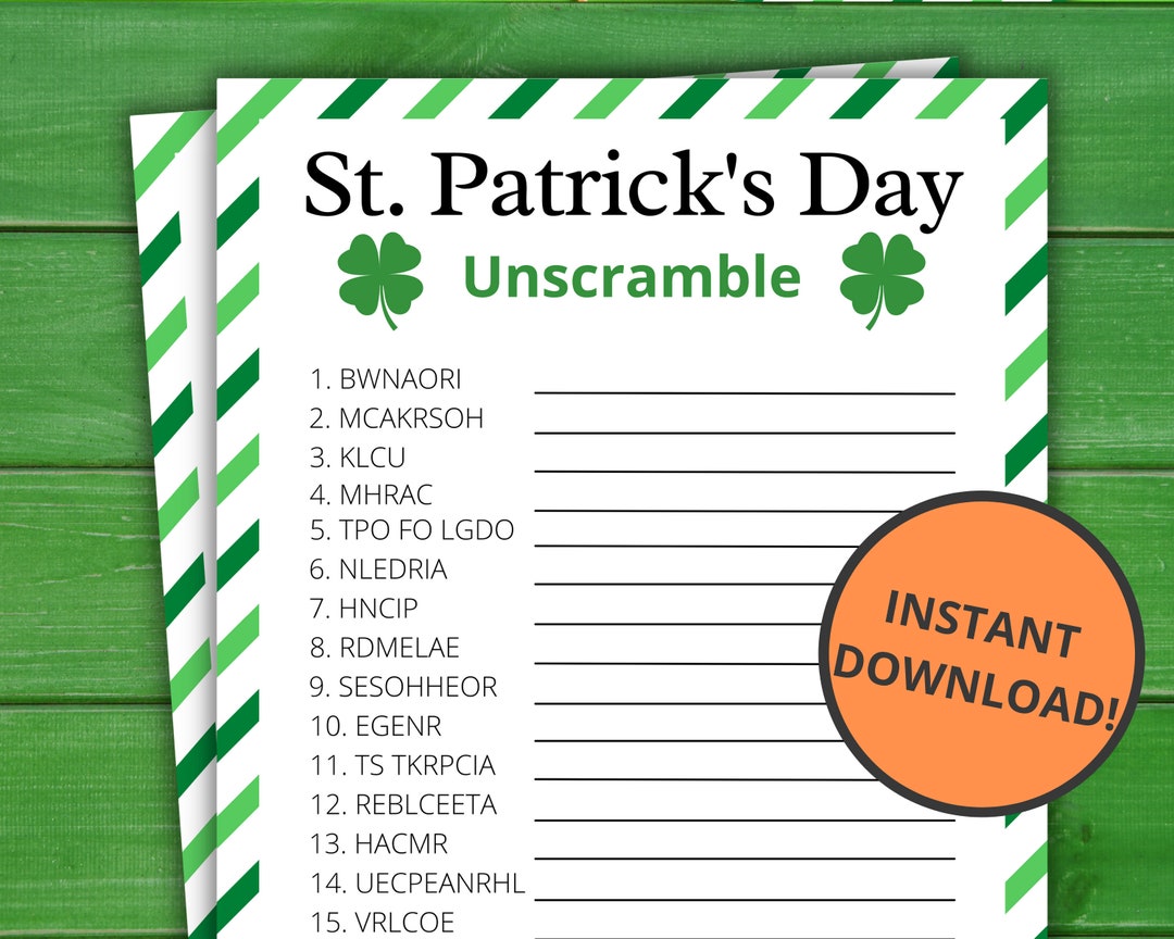 St. Patrick's Day Unscramble Game | St Patrick's Party Games | St ...