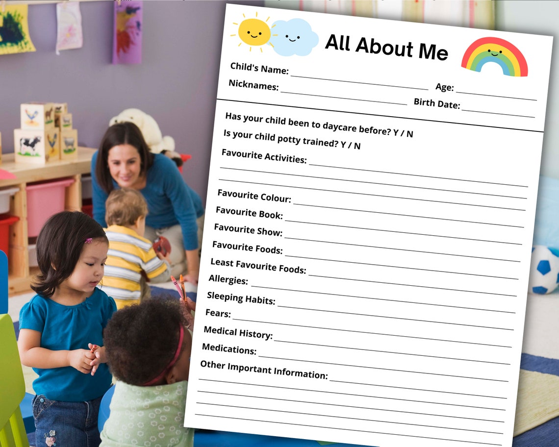 Daycare All About Me Form | Daycare Questionnaire | Get to Know Me ...