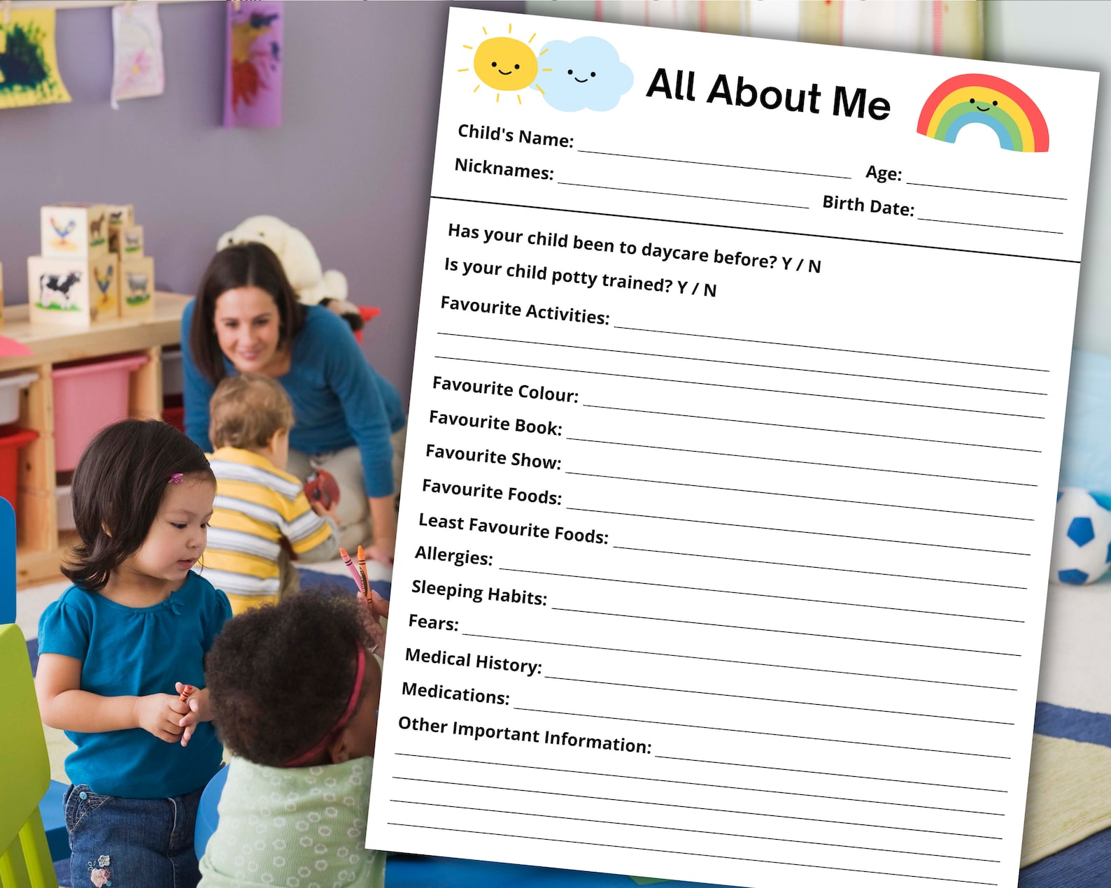 Daycare All About Me Form | Daycare Questionnaire | Get to Know Me ...