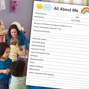 Daycare All About Me Form | Daycare Questionnaire | Get to Know Me ...