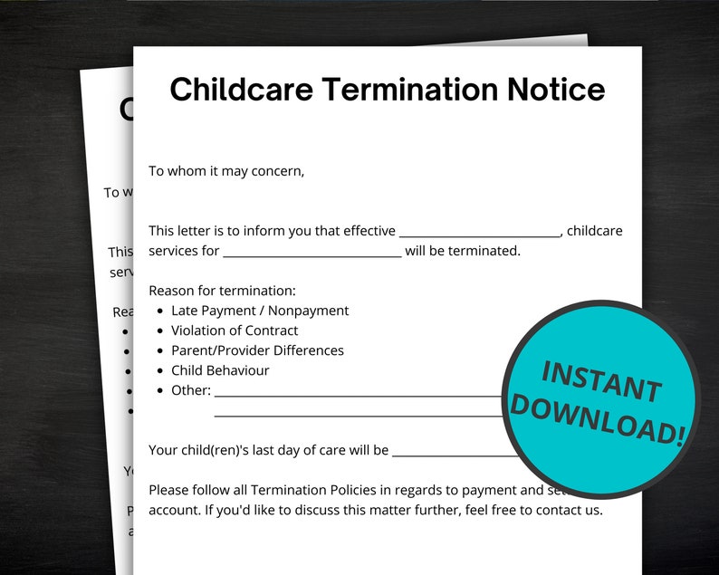Childcare Termination Notice | Daycare Termination Notice | Termination ...