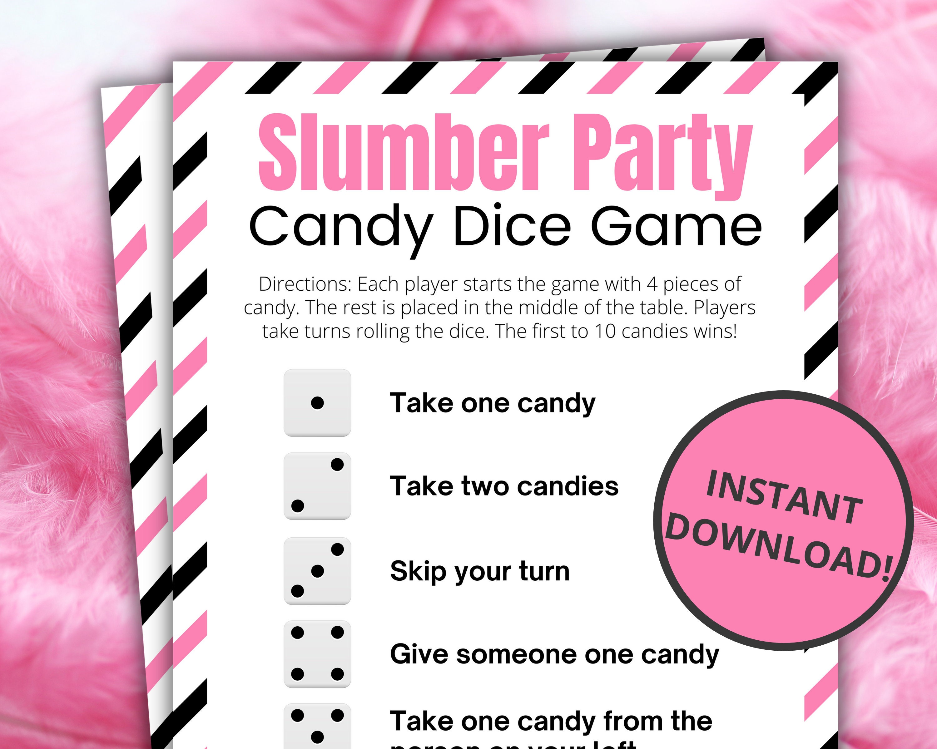 Slumber Party Candy Dice Printable Sleepover Games for Kids - Etsy