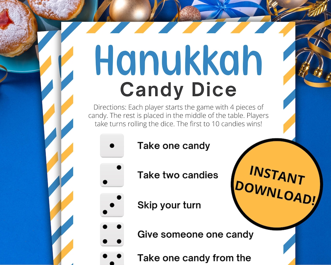 Hanukkah Candy Dice Game | Printable Chanukah Game | Hanukkah Activity ...