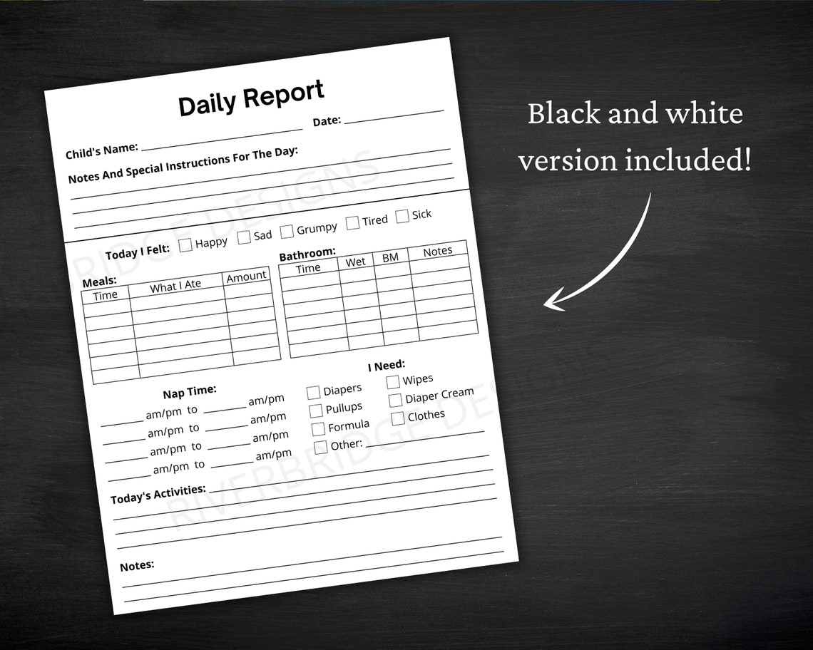 Toddler Daily Report Daily Log for Daycare Preschool - Etsy
