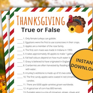 Thanksgiving True or False Game | Printable Thanksgiving Game ...