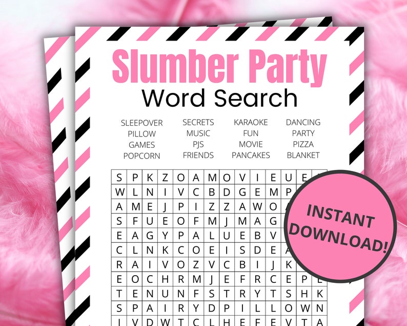 Slumber Party Word Search Printable Sleepover Games for Kids - Etsy