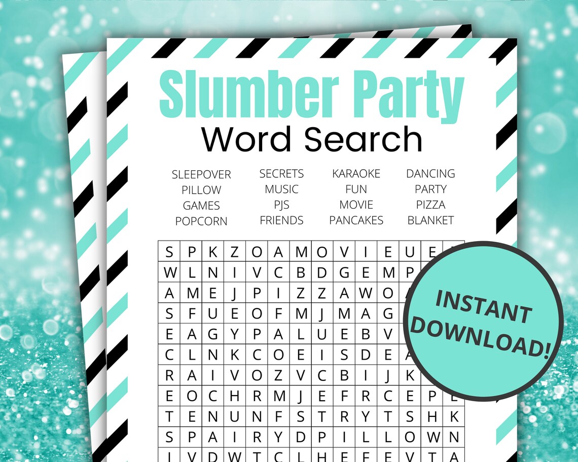 Slumber Party Word Search Printable Sleepover Games for Kids | Etsy Canada