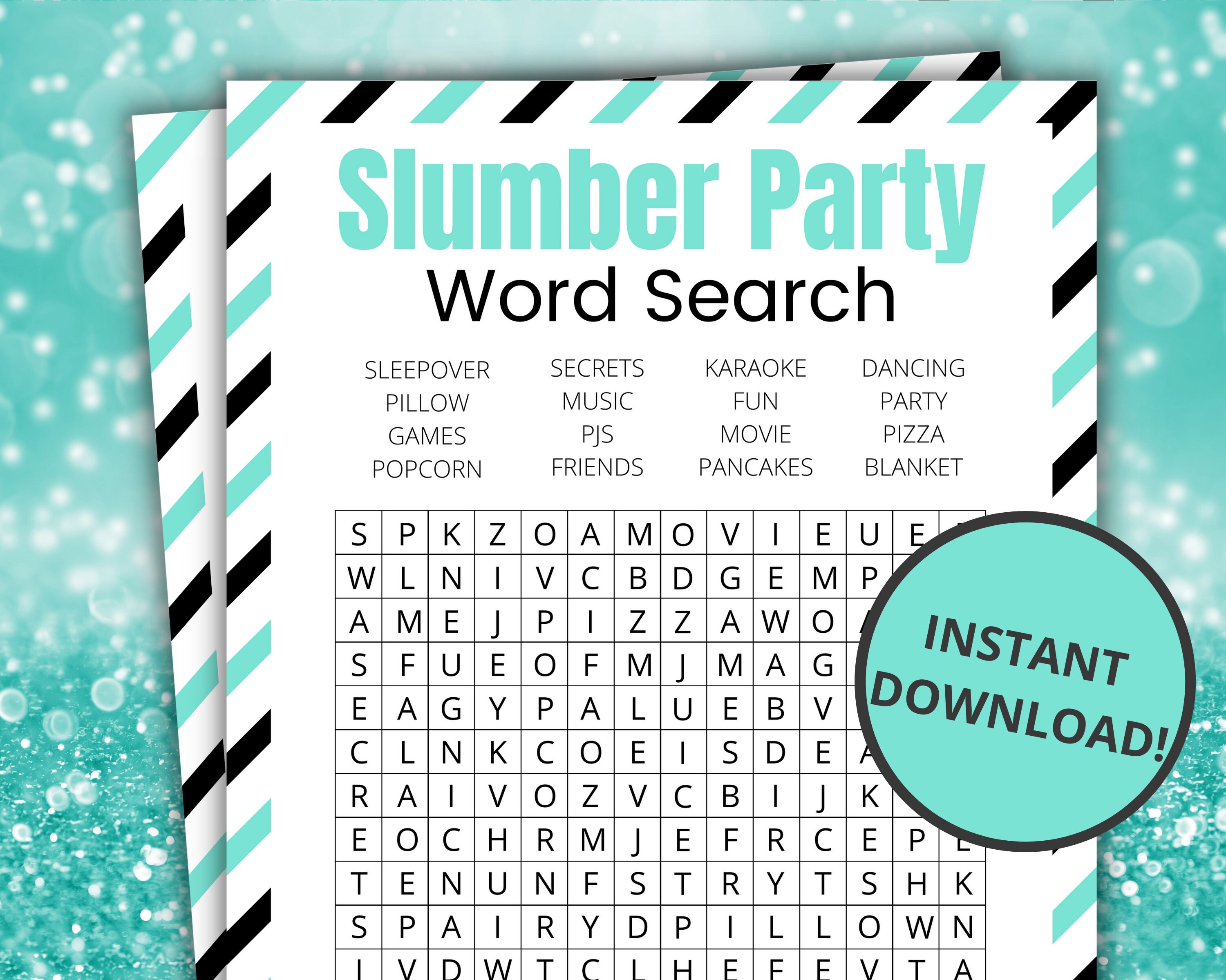 Slumber Party Word Search Printable Sleepover Games for Kids - Etsy