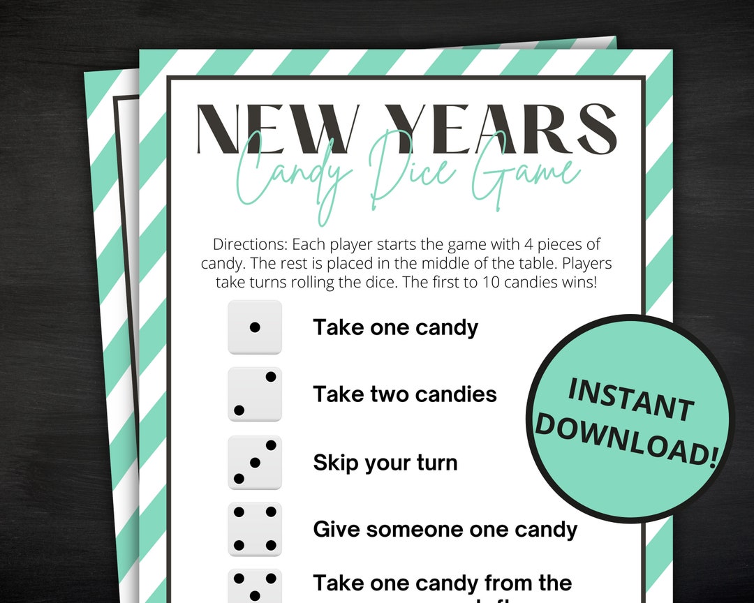New Year's Eve Candy Dice Game | Printable New Year's Game | New Years ...