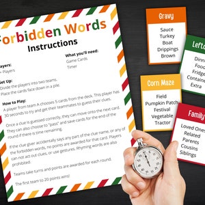 Thanksgiving Forbidden Words | Printable Thanksgiving Game ...