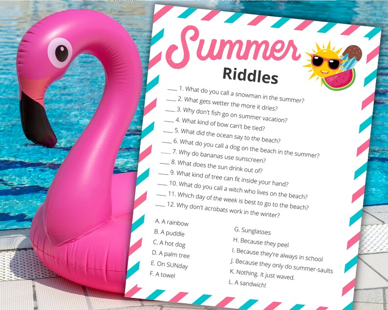 Summer Riddles Printable Summer Game Summer Activity for - Etsy