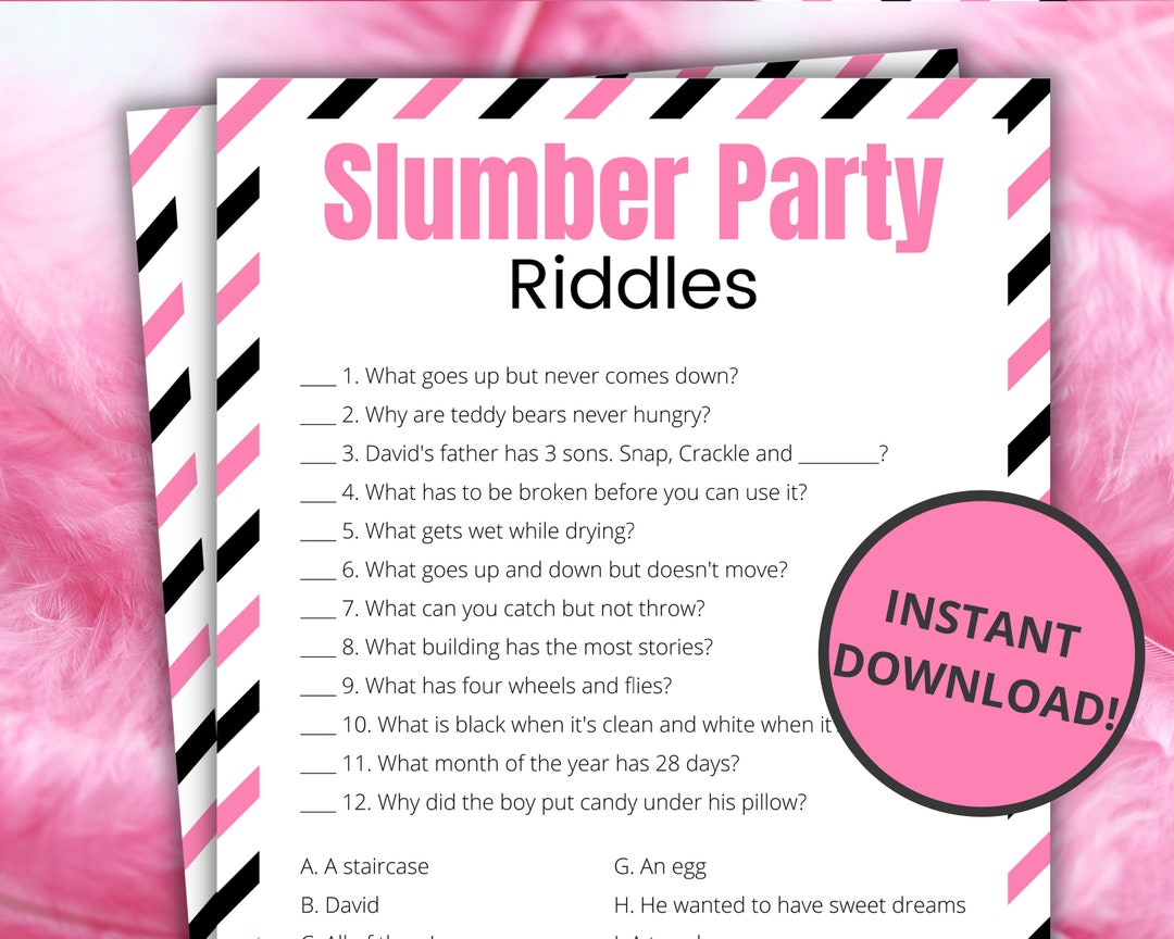 Slumber Party Riddles | Printable Sleepover Games for Kids and Teens ...