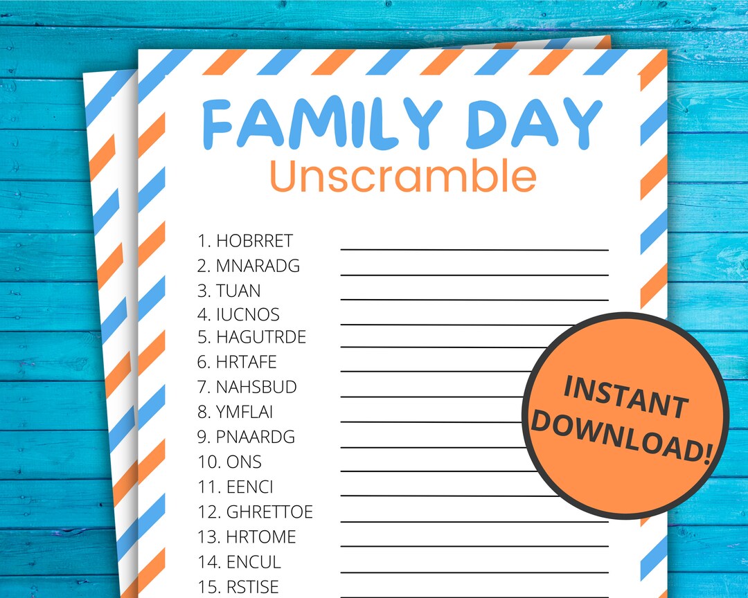 Family Day Unscramble Game | Printable Family Day Game | Family Day ...