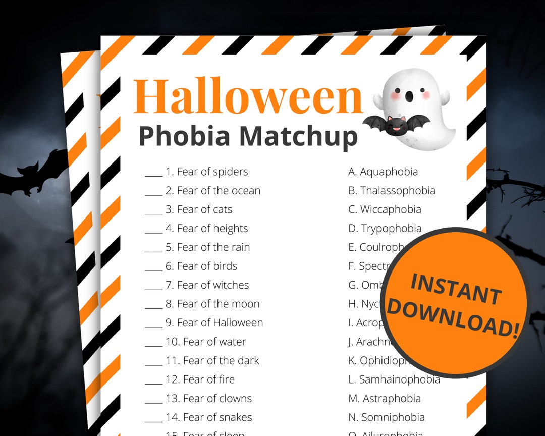 Halloween Phobia Matchup Game Printable Halloween Game - Etsy