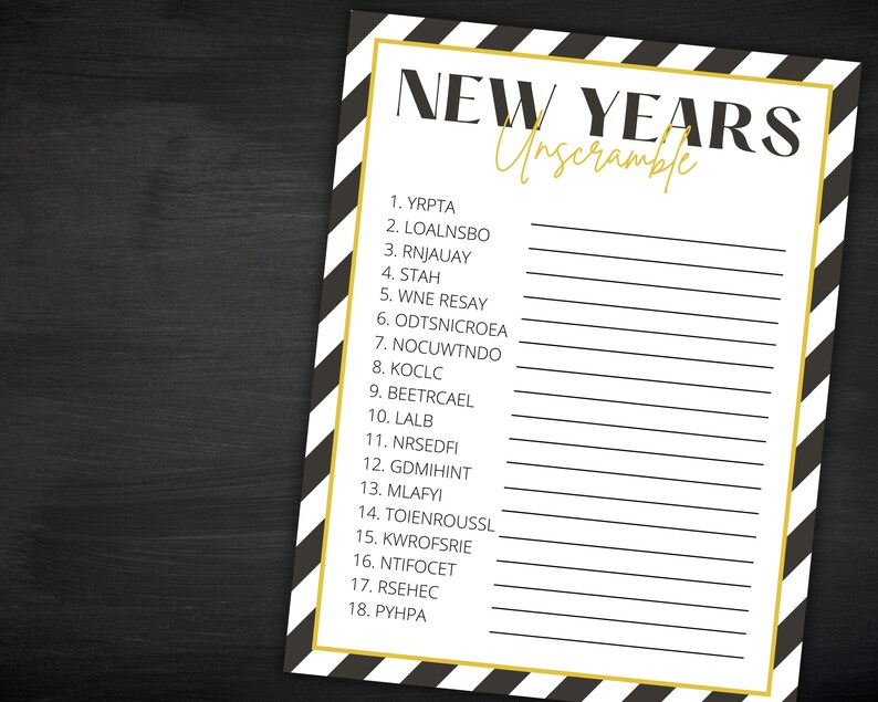 New Year's Eve Unscramble Game | Printable New Year's Game | New Years ...
