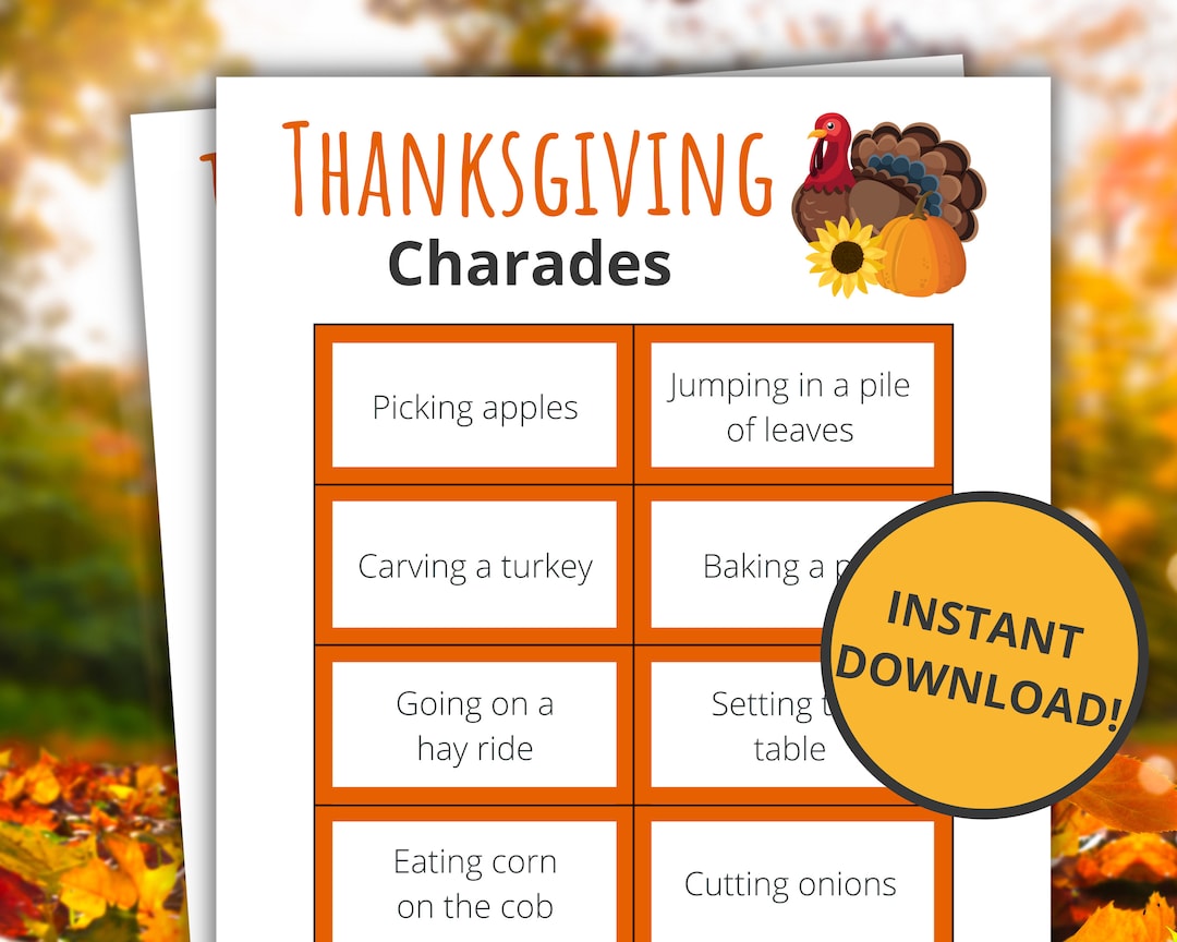 Thanksgiving Charades | Printable Thanksgiving Game | Thanksgiving ...