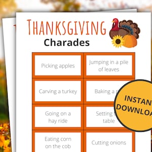 Thanksgiving Charades | Printable Thanksgiving Game | Thanksgiving ...