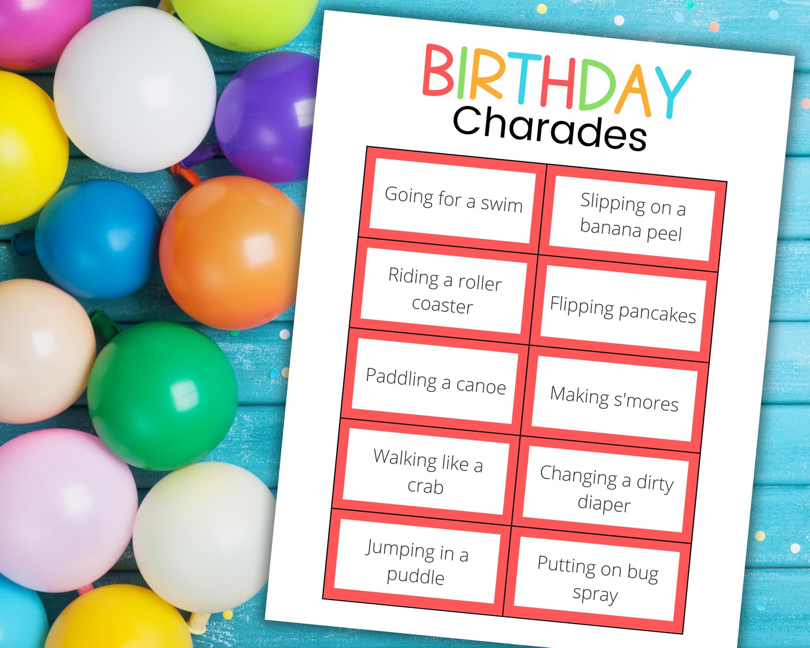 Birthday Charades | Printable Birthday Party Game | Birthday Activity ...
